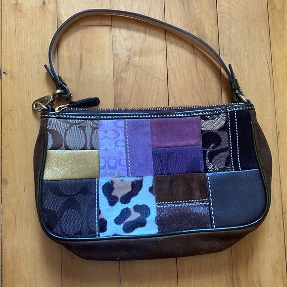 Coach | Bags | Coach Suede Canvas Legacy Patchwork Mini Baguette Purple | Poshmark